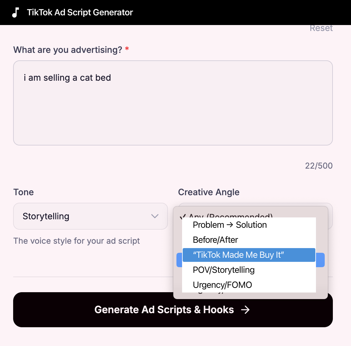Free AI TikTok Ad Script Generator | Video Ad Scripts & Hooks